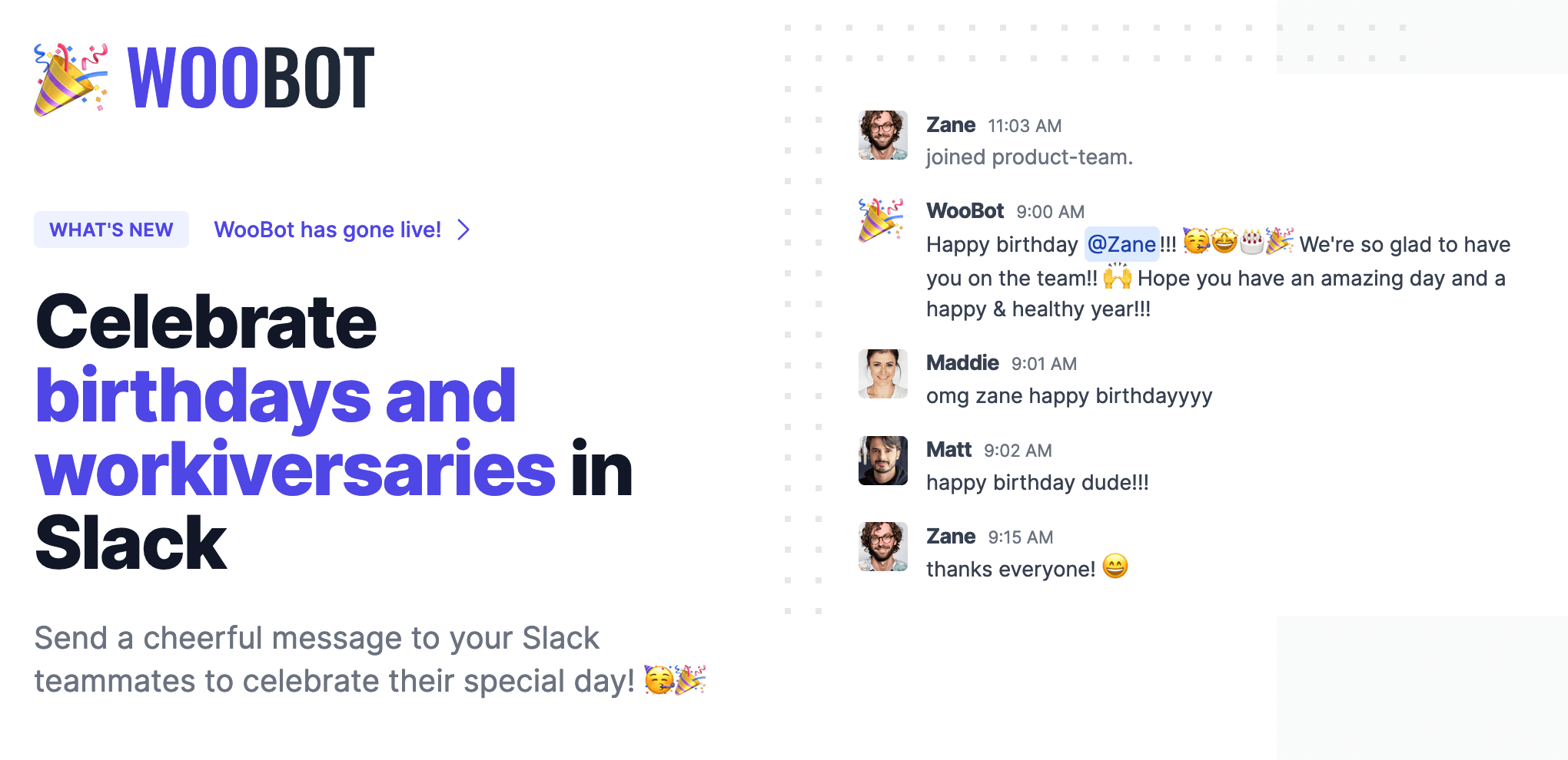 WooBot - Celebrate birthdays and work anniversaries in Slack